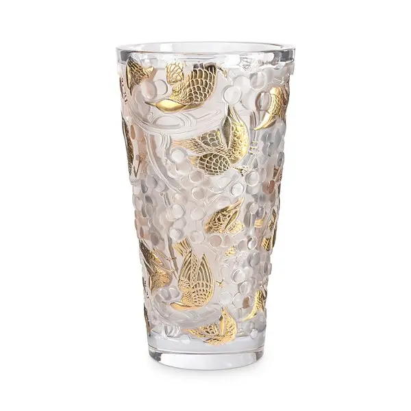 Lalique Merles & Raisins Large Stamped Vase, Numbered Edition