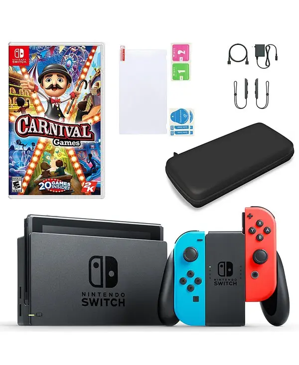 NINTENDO Switch In Neon With Carnival Games And Accessories Kit