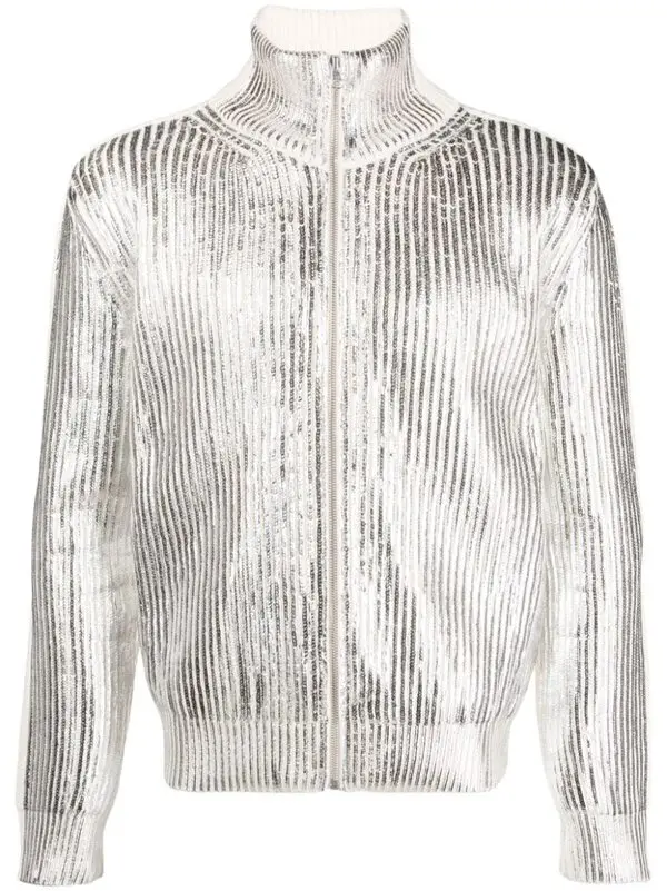 Buy MAISON MARGIELA High-neck Laminated-finish Knit Jacket - Silver At ...