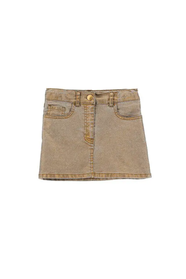 Monnalisa Laminated Denim Miniskirt Brown Editorialist
