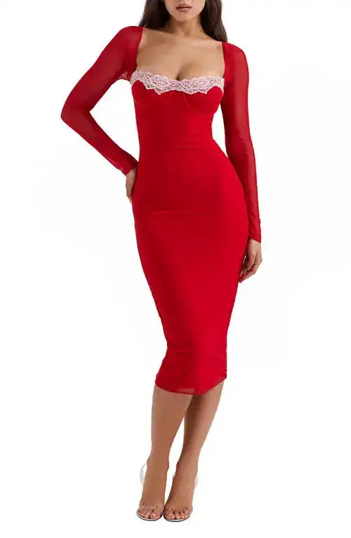 seraphina corset detail long sleeve dress House Of Cb In Salsa - 50% Off tie-detail Lola high heels in It's the Diddler and Silk dress Variant:Medium
