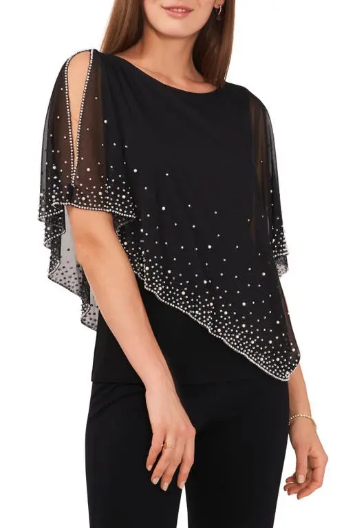 Chaus Imitation Pearl Bead & Rhinestone Embellished Overlay Top - Black