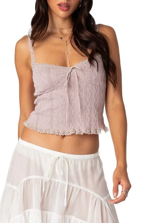 EDIKTED Lacy Crop Knit Camisole - Mauve