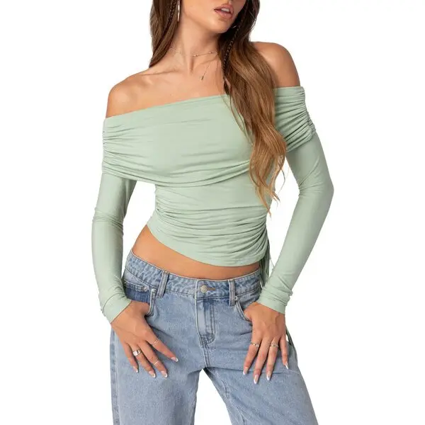 EDIKTED Off-the-shoulder Knit Top - Green