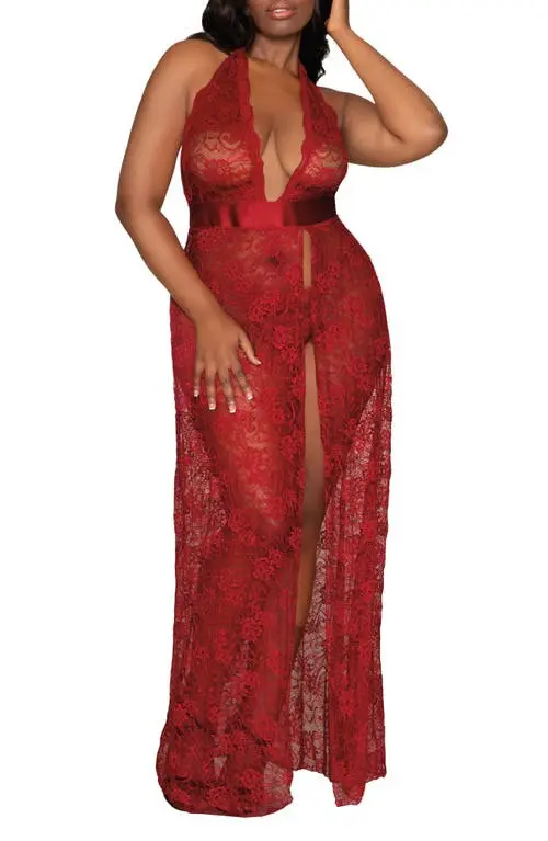 DREAMGIRL Lace Halter Nightgown & G-string Set