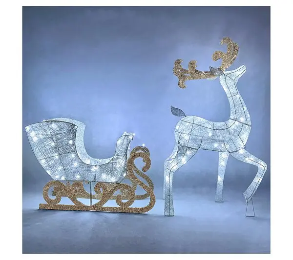 JOIEDOMI Led Cotton 5ft Reindeer And 3.5ft Sl Eigh