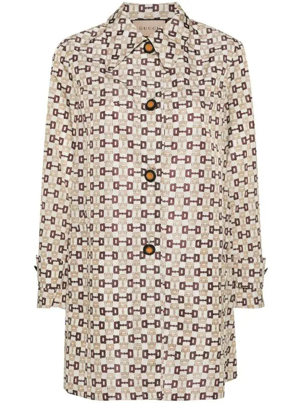 Gucci Horsebit Print Single-breasted Coat - Neutrals