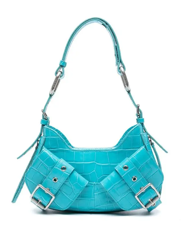 BIASIA Y2k Crocodile-embossed Leather Shoulder Bag - Blue