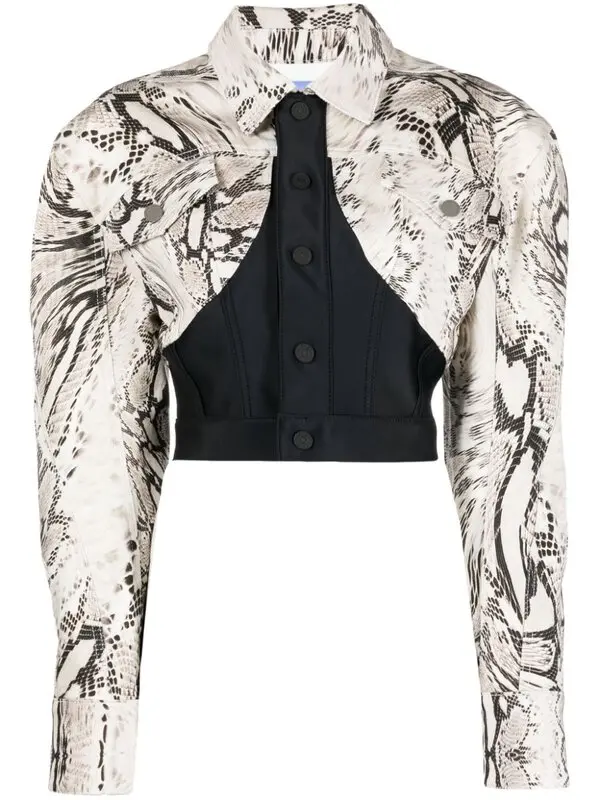 MUGLER Snake Panelled Denim Jacket - Neutrals