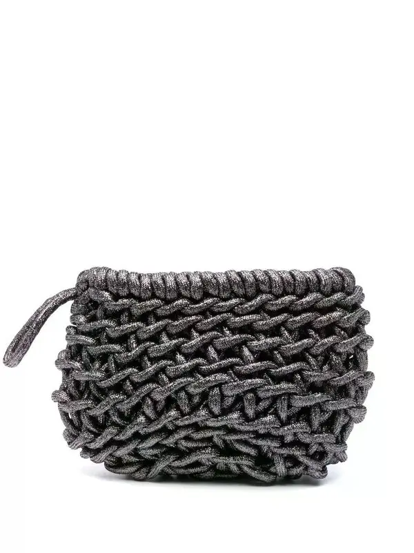 Alienina Interwoven Metallic Clutch - Silver
