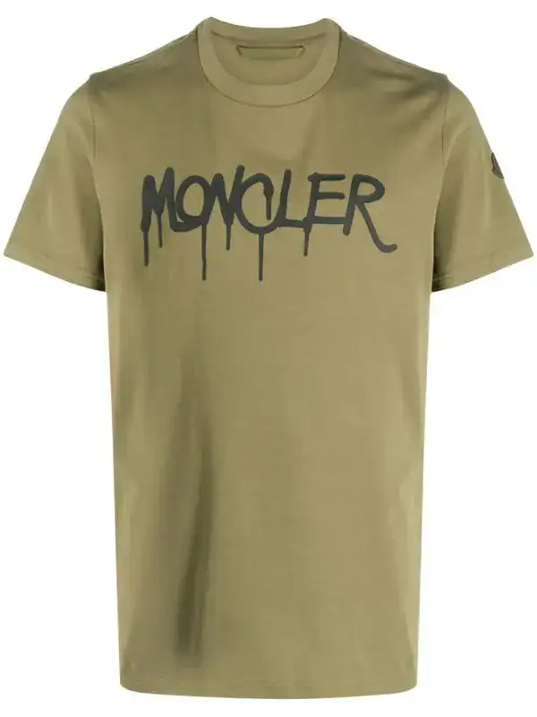 Moncler Spray-Paint Logo-Print Cotton T-Shirt - Green | Editorialist