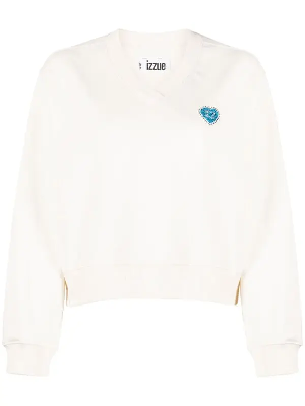 Izzue V-neck Drop-shoulder Sweatshirt - White