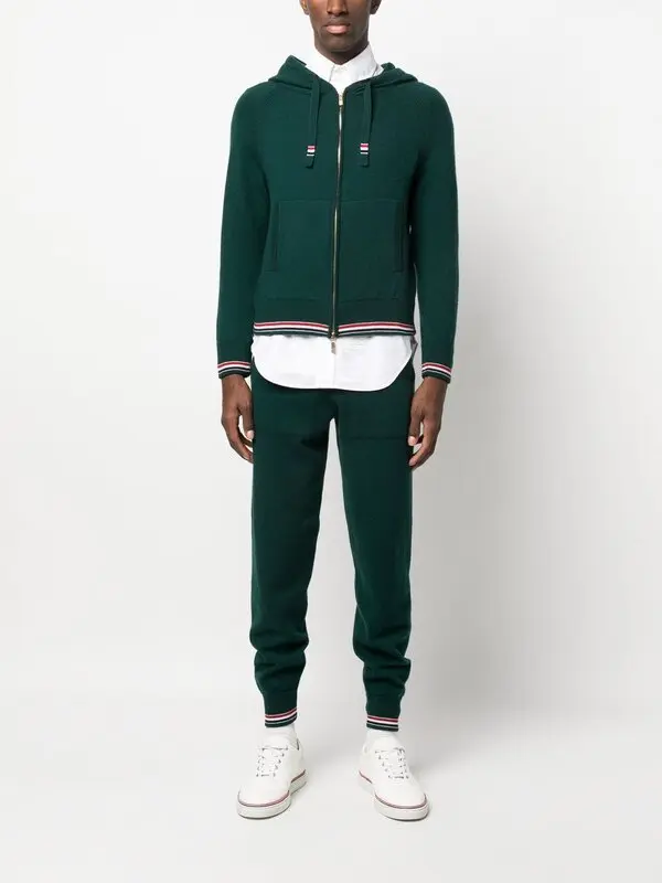 Thom Browne Cashmere Knitted Zip-up Hoodie - Green