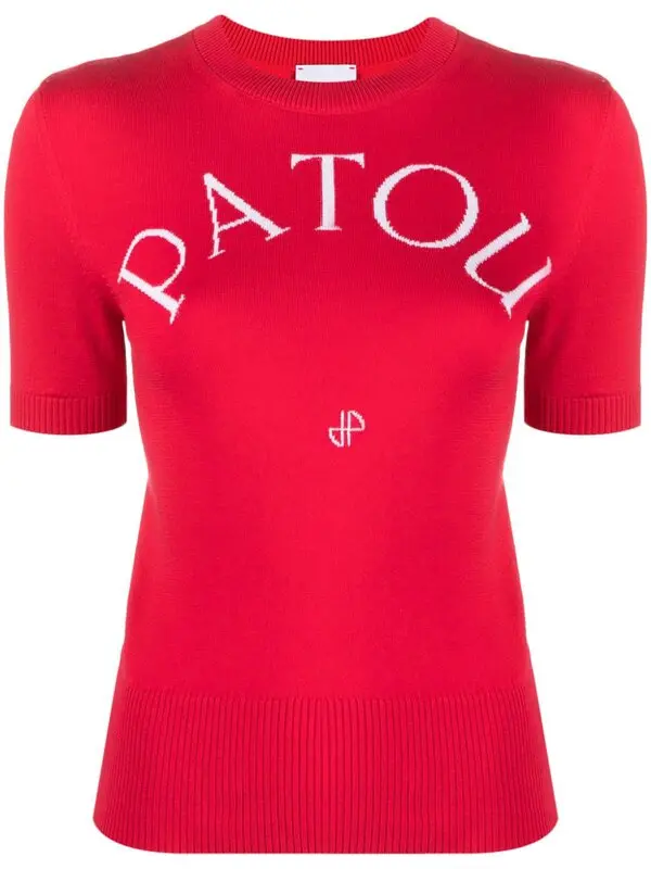 Patou Intarsia Knit Logo Top - Red