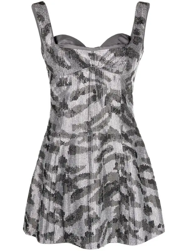 Gcds Mina Bell Crystal-embellished Minidress - Grey