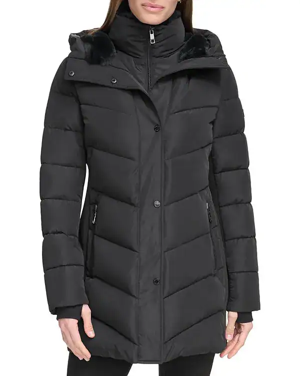 Winter Jacket Calvin Klein Black Faux Fur Coat Calvin Klein Faux