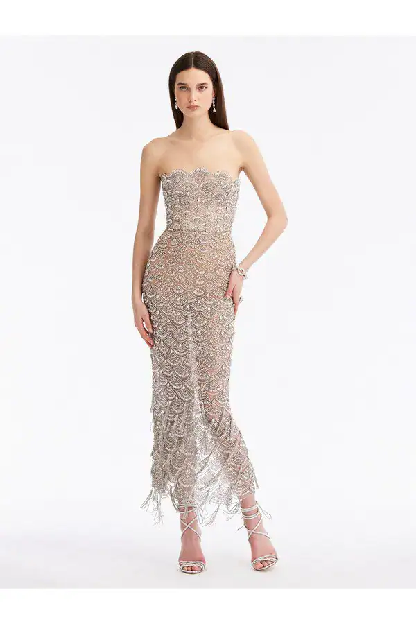 oscar de la renta sequin scallop embroidered dress Poppy by Bridal Closet 4 / Ivory