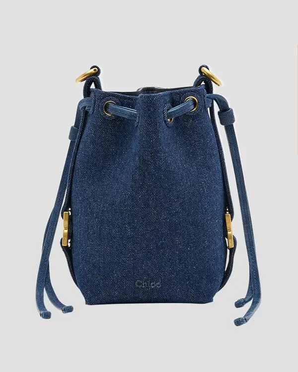 Chloé Marcie Micro Bucket Bag With Chain Strap - Denim