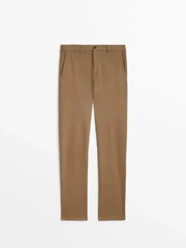 Massimo Dutti Slim-Fit Tricotine Chino Trousers In Beige 30% Off