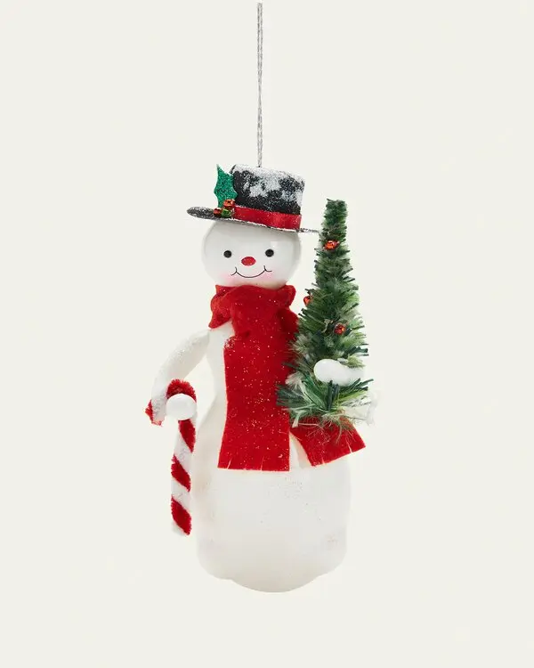 DE CARLINI Snowman With Tree Christmas Ornament