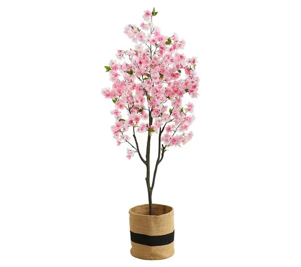 NEARLY NATURAL 6-ft Artificial Cherry Blossom T Ree With Basket