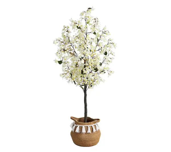 NEARLY NATURAL 5-ft Artificial Bougainvillea Tr Ee With Basket