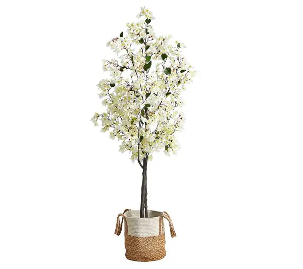 NEARLY NATURAL 6-ft Bougainvillea Tree With Cot Ton Basket