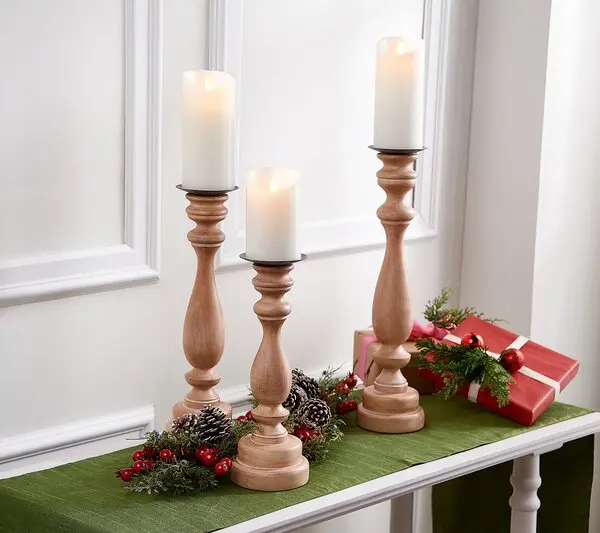 HOME REFLECTIONS As Is Set Of 3 Mango Wood Candle Holders