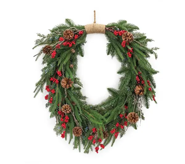 NEARLY NATURAL Melrose Mixed Pinecone Berry Wreath 30'h