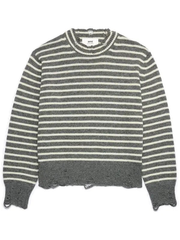 Ami Striped Wool Jumper - Grey