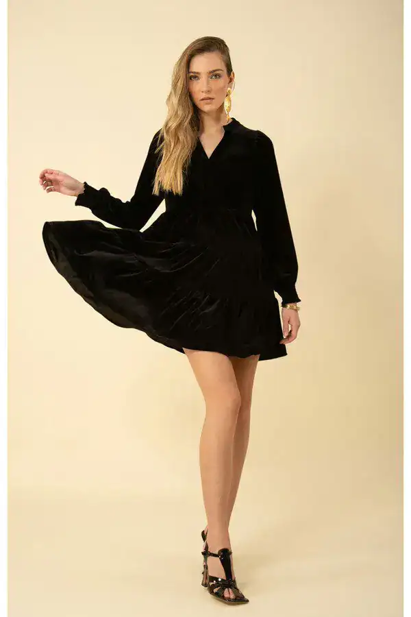 Elizabeth Velvet Mini Dress - Black