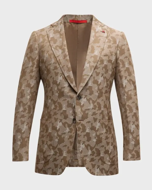 Isaia Camo Cashmere-linen Blazer - Pastel Brown