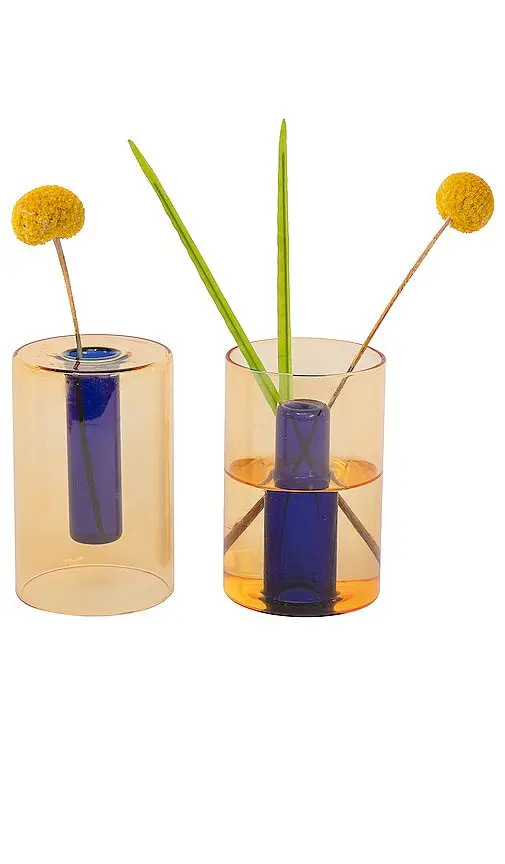 BLOCK Small Reversible Glass Vase In Peach - Peach & Cobalt