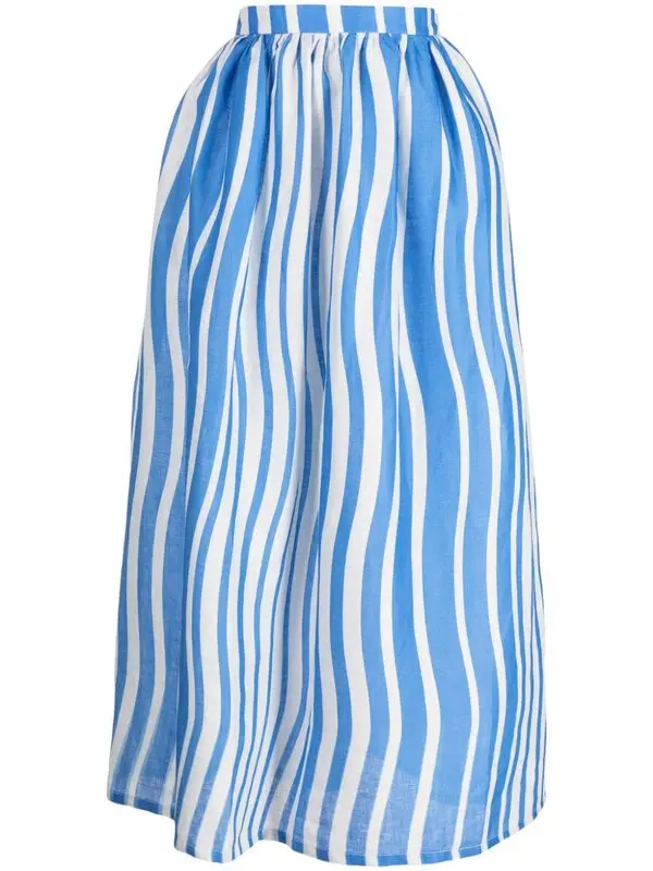 BAMBAH Sicily Striped Linen Midi Skirt