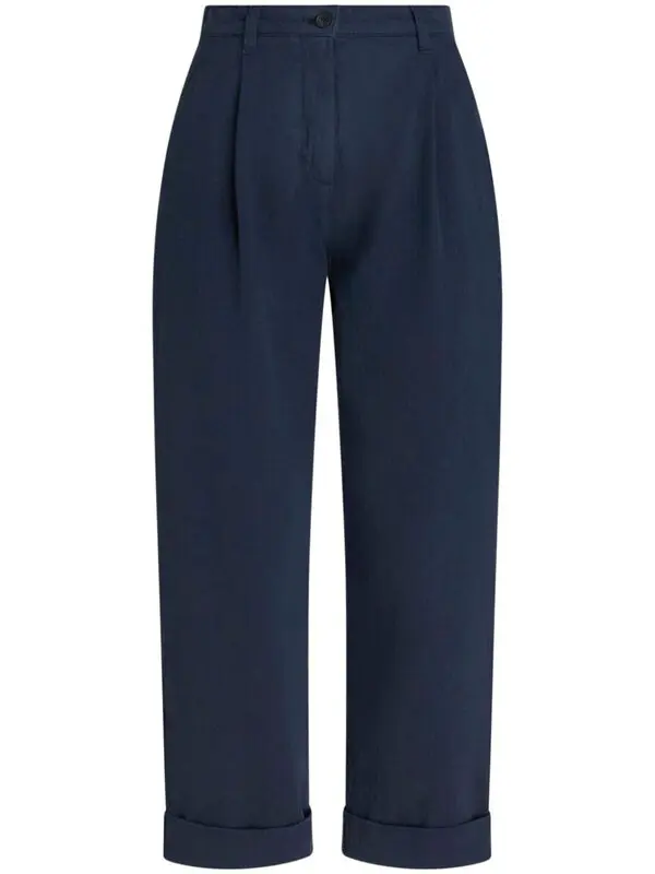 Etro Cropped Herringbone Cotton Chinos - Blue