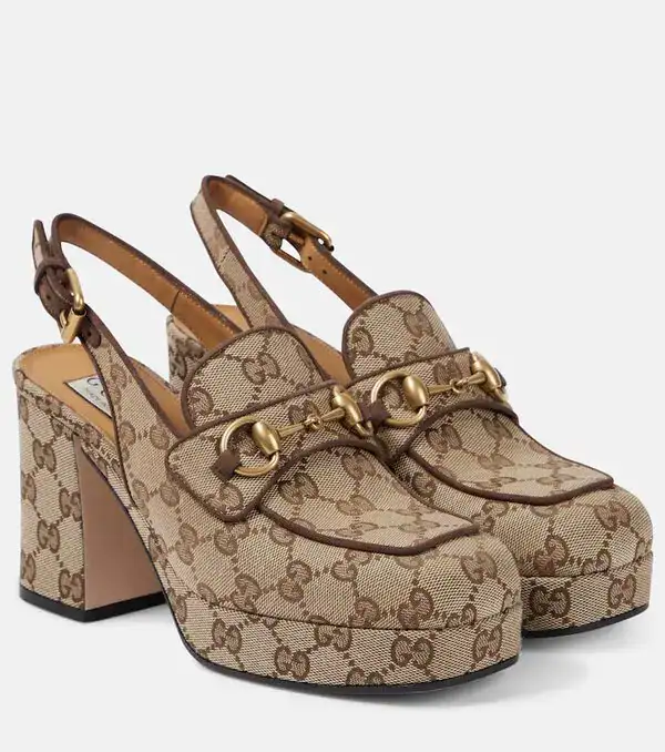 Gucci Lady Horsebit Gg Canvas Slingback Pumps - Beige | Editorialist