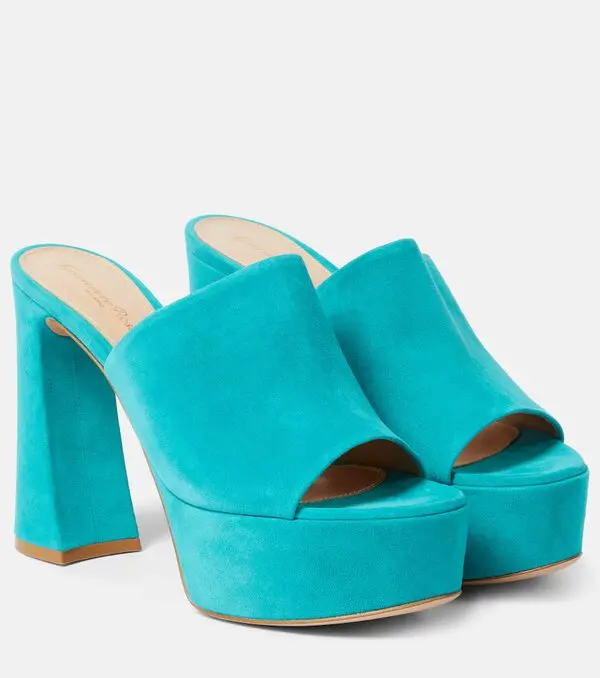 GIANVITO ROSSI Holly Suede Platform Mules - Blue