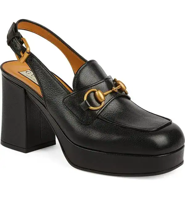 Gucci Horsebit Platform Slingback Loafer Pump - Black | Editorialist