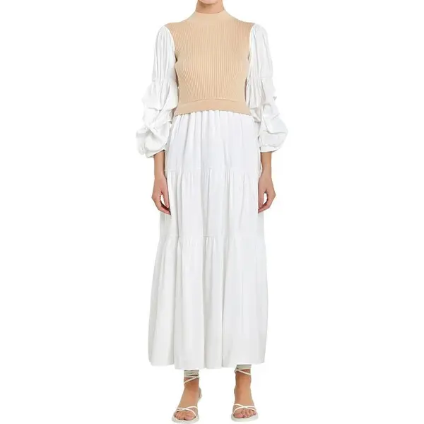 English Factory Layered Mixed Media Maxi Dress