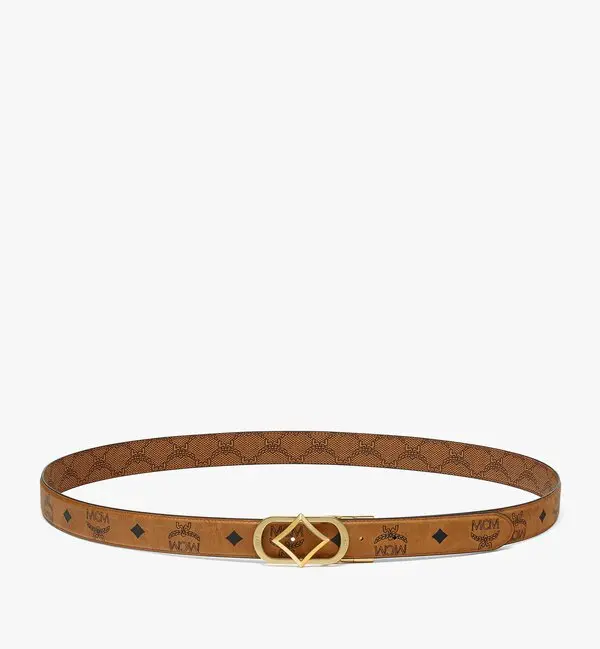 Mcm Diamond Buckle Reversible Monogram Belt - Cognac