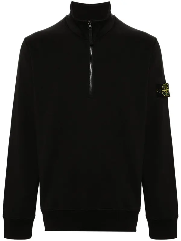Stone Island Compass-patch Zip-up Sweatshirt - Black