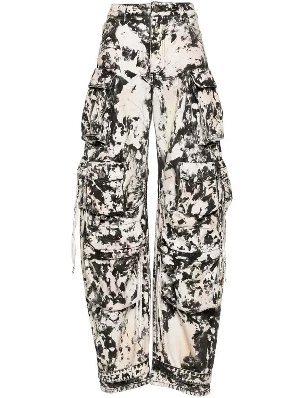 Attico Printed Wide-leg Cargo Jeans - Black