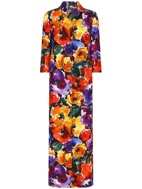 Dolce & Gabbana Floral-print Long-length Single-breasted Coat