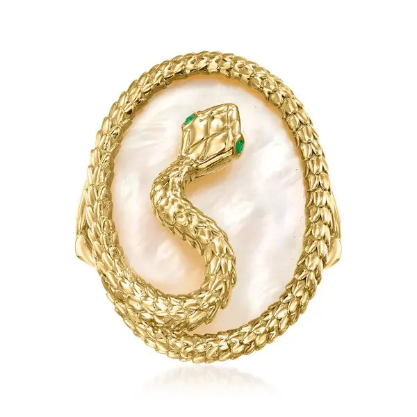 Buy ROSS-SIMONS Motherofpearl Snake Ring With Tsavorite Accents In 18kt ...