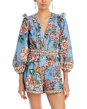 Farm Rio Wonderful Bouquet Blue Romper - Wonderful Bouquet Blue ...