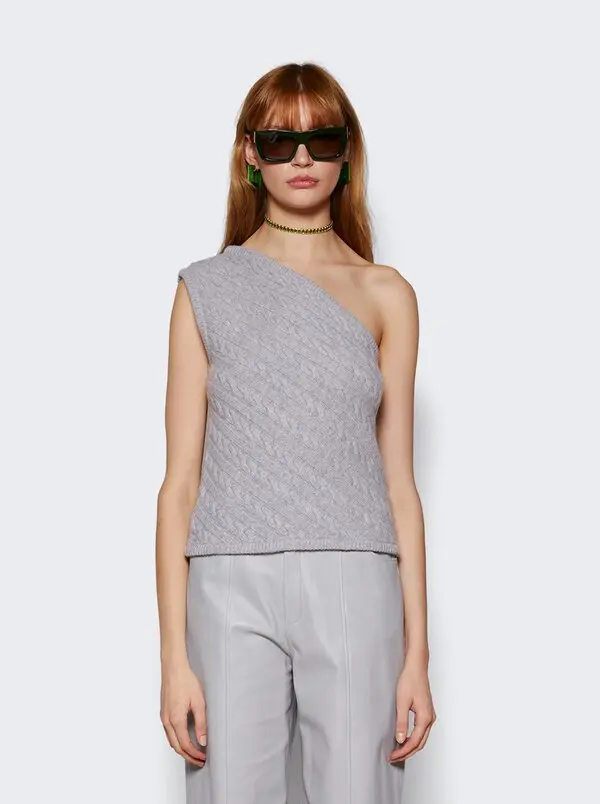 Zeynep Arçay One Shoulder Braid Cashmere Top - Light Grey | Editorialist