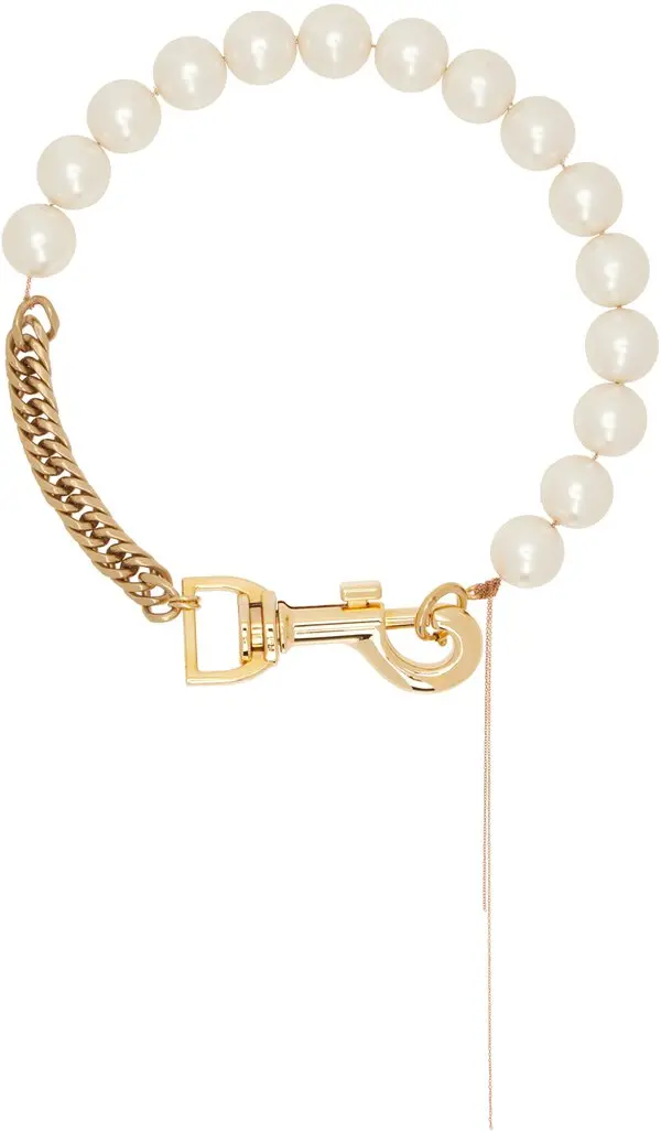 Sacai Gold & White Pearl Chain Short Necklace - 951 Gold 