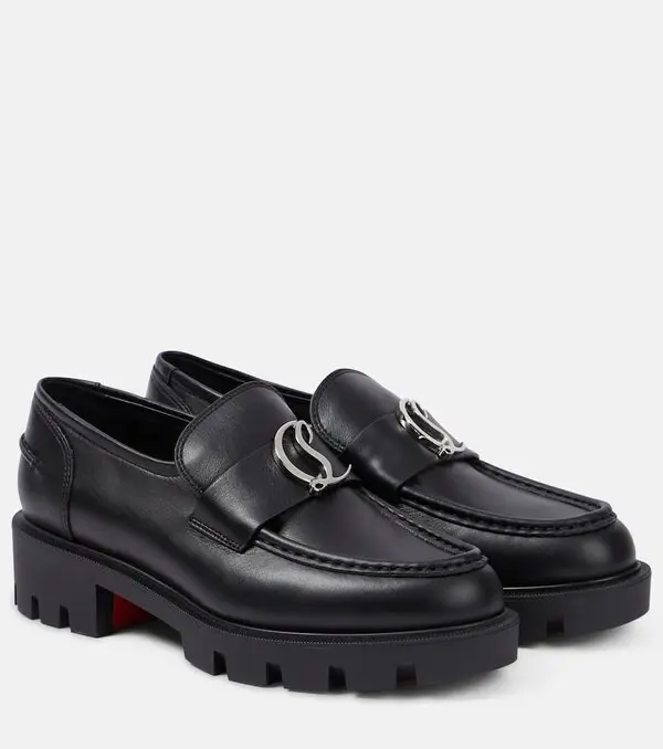 CHRISTIAN LOUBOUTIN Cl Moc Lug Leather Loafers - Black