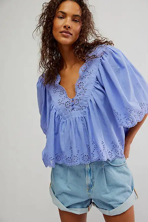 【専用】Overdue flair special smocked top Free People Costa Eyelet Top - Periwinkle | Editorialist