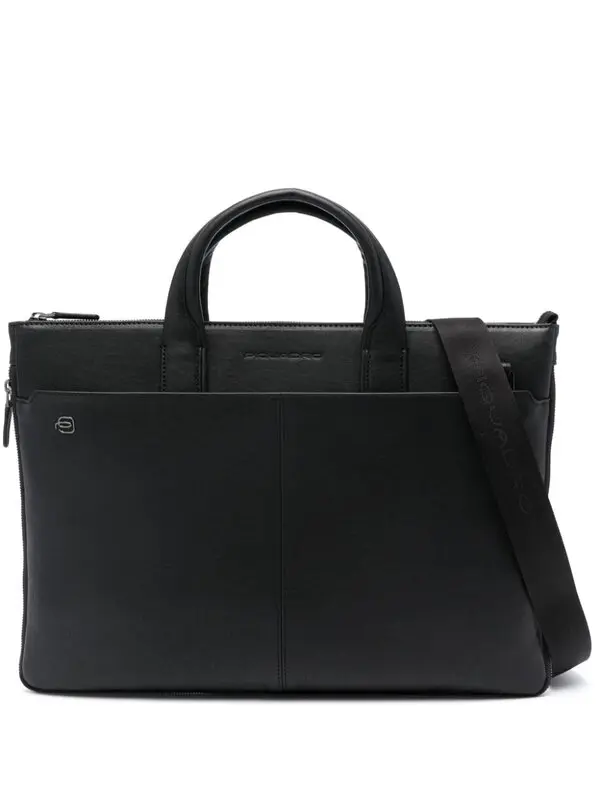 PIQUADRO Expandable Leather Laptop Bag - Black